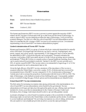 Policy Memo Final Calvin - Memorandum To: Xavier Becerra, Secretary of ...