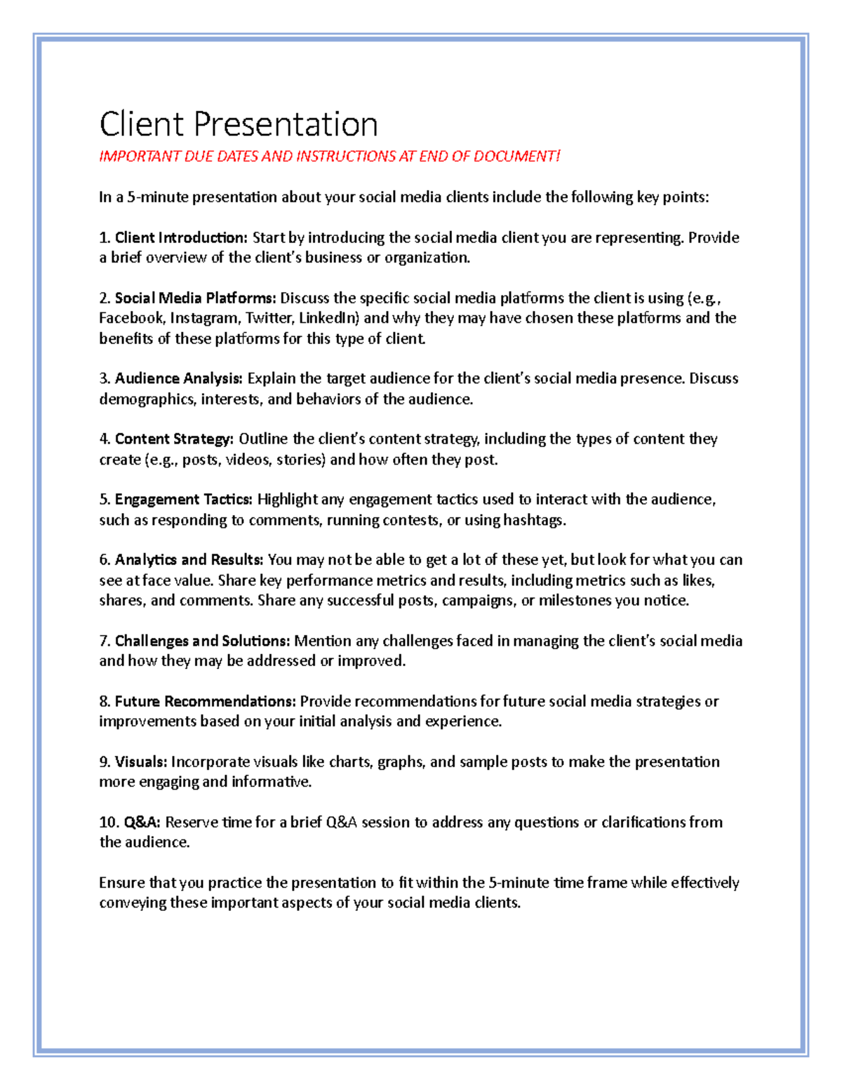 Client Presentation Instructions - Client Presentation IMPORTANT DUE ...