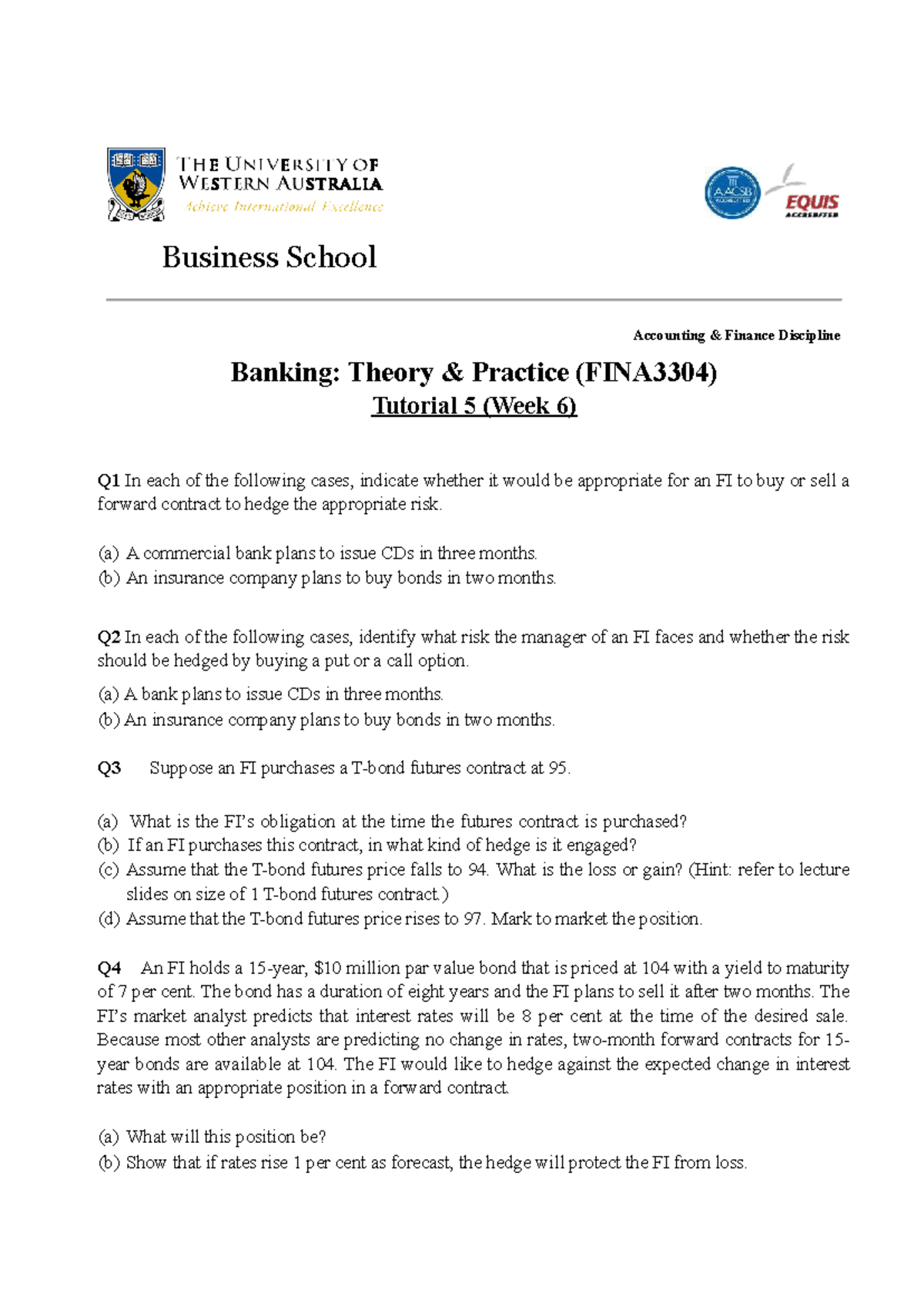 Tutorial 5 Interest Rate Risk Management Using Derivatives - Business ...