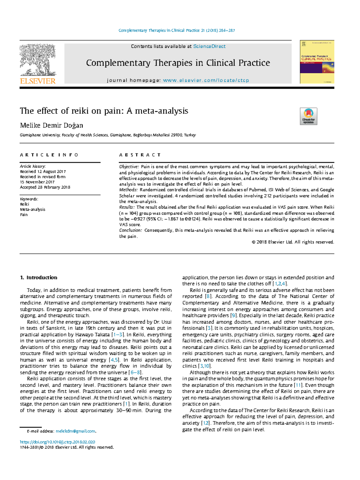 Reiki and pain relief - Practice Materials for holistic - The effect of ...