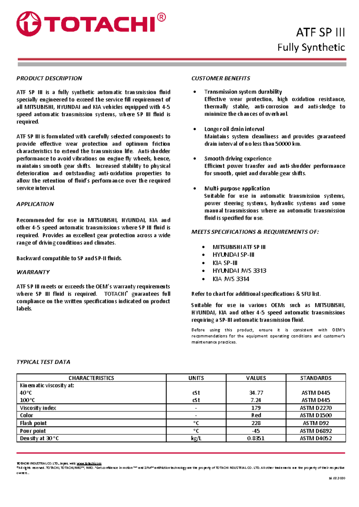 TDS ATF-SP-III - Ficha técnica de aceites - ATF SP III Fully Synthetic ...