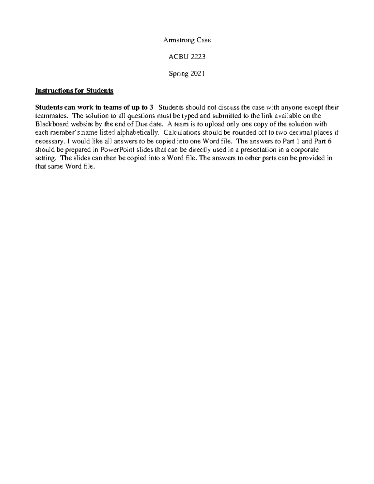 Armstrong ABC case spring 2021 - Armstrong Case ACBU 2223 Spring 2021 ...