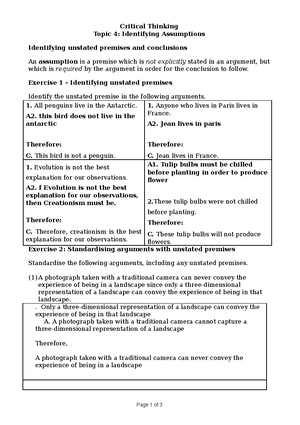Tutorial 10 worksheet (S2 2022) - Critical Thinking Tutorial 9 ...