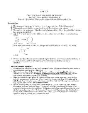 Orgo II Lab Final Exam Study Guide - Lab 1—Diels Alder Reaction ...