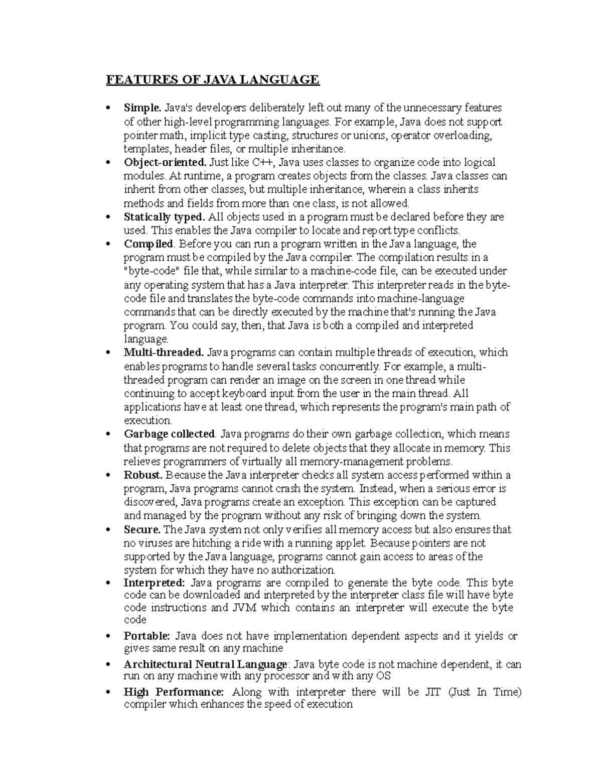 Unit 1 Features of java - Nagbbbbbhhyvcccuucvuuvv - FEATURES OF JAVA ...