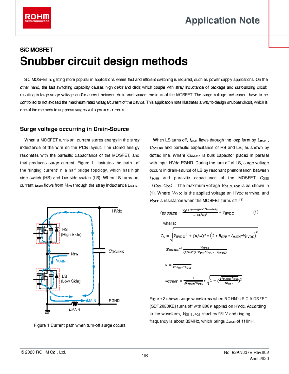 Sic-mos snubber circuit design an-e - 1/ © 2020 ROHM Co., Ltd. No ...