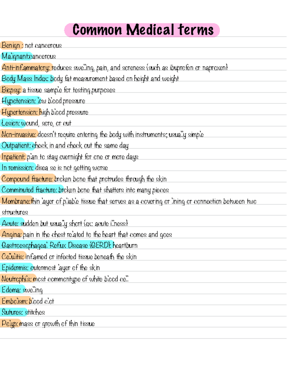 Medical Terminology Exam 1 - Benign : not cancerous Malignant:cancerous ...