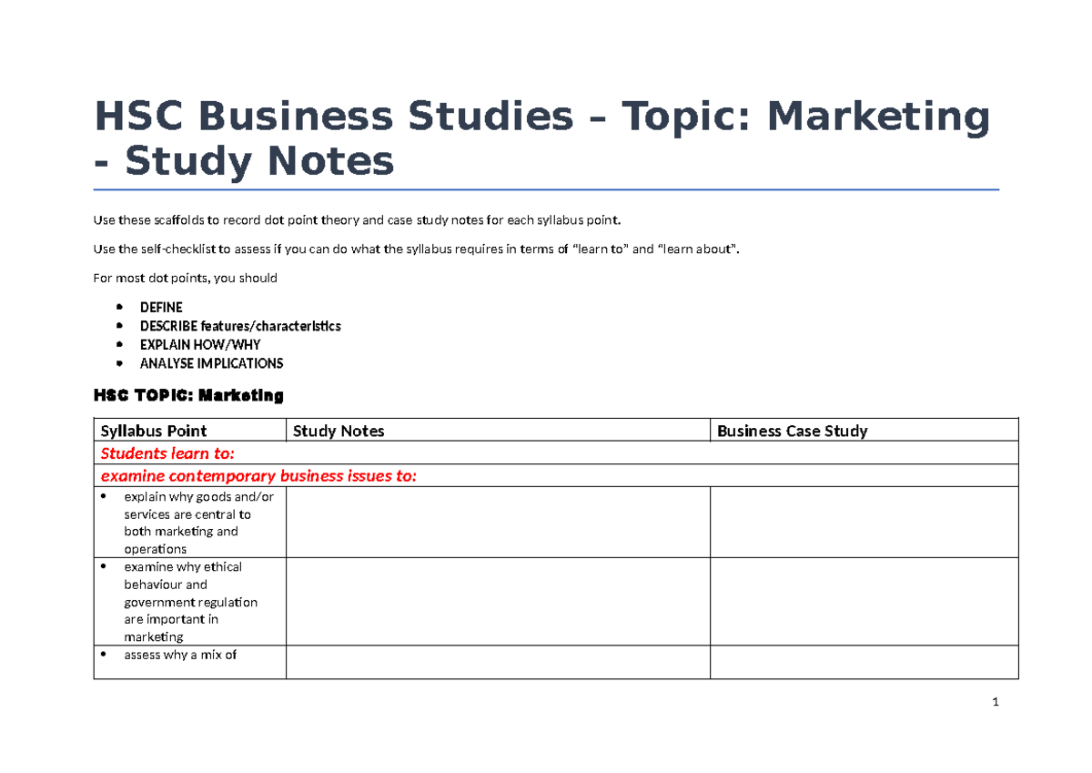 Marketing Syllabus Study Notes - HSC Business Studies – Topic ...