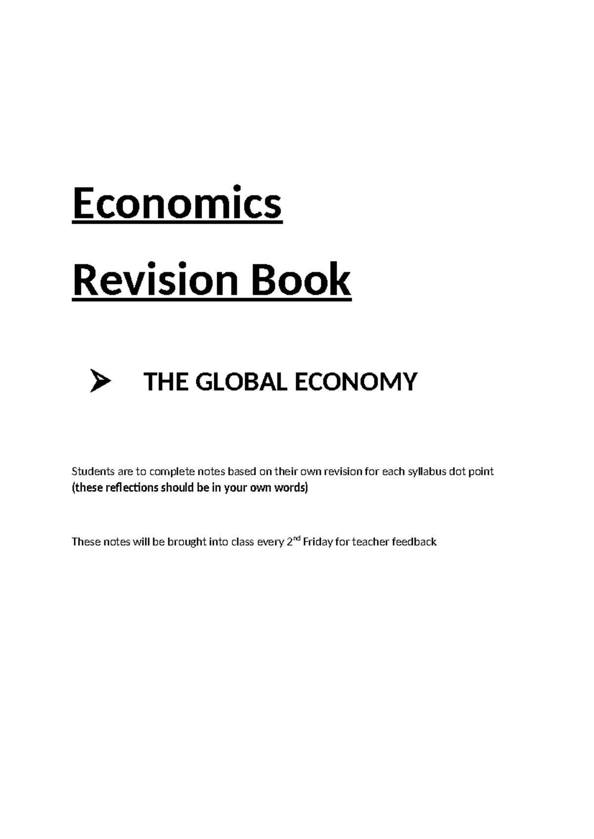 Economics Revision Booklet - Global Economy - Economics Revision Book ...