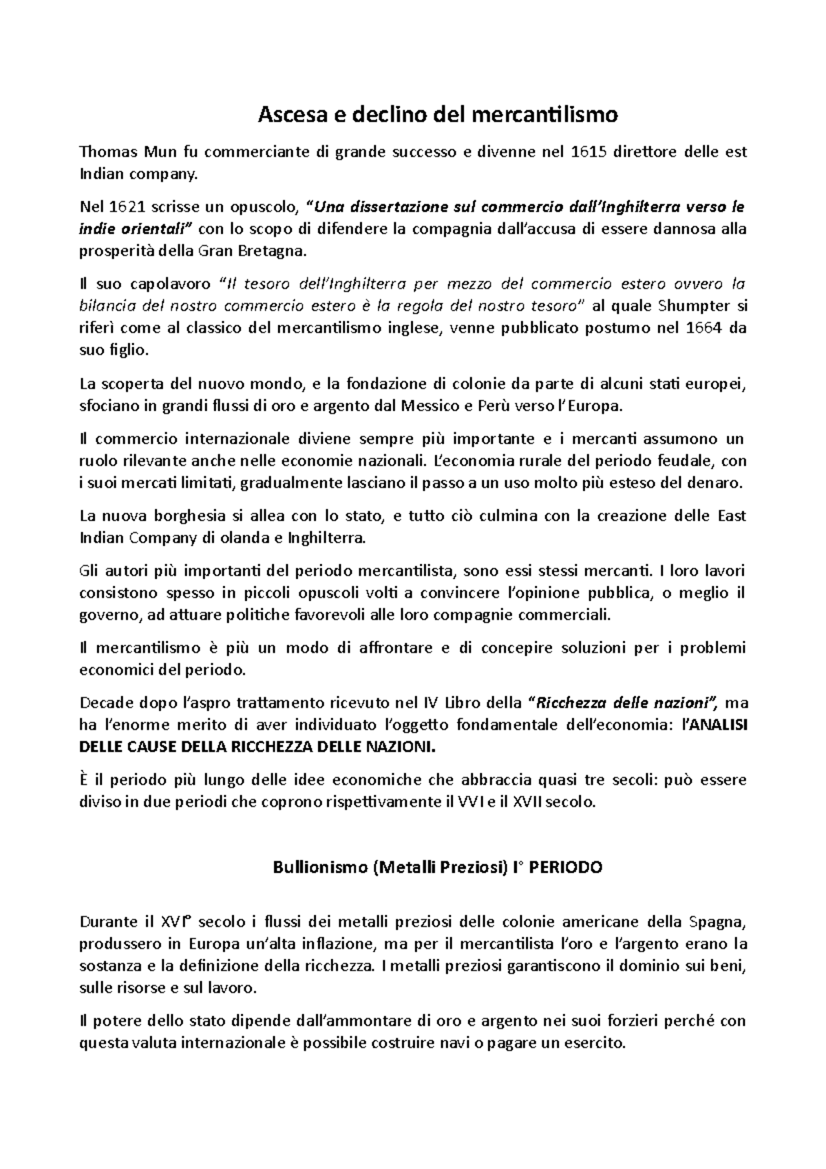 Ascesa e declino del mercantilistimo - Ascesa e declino del ...