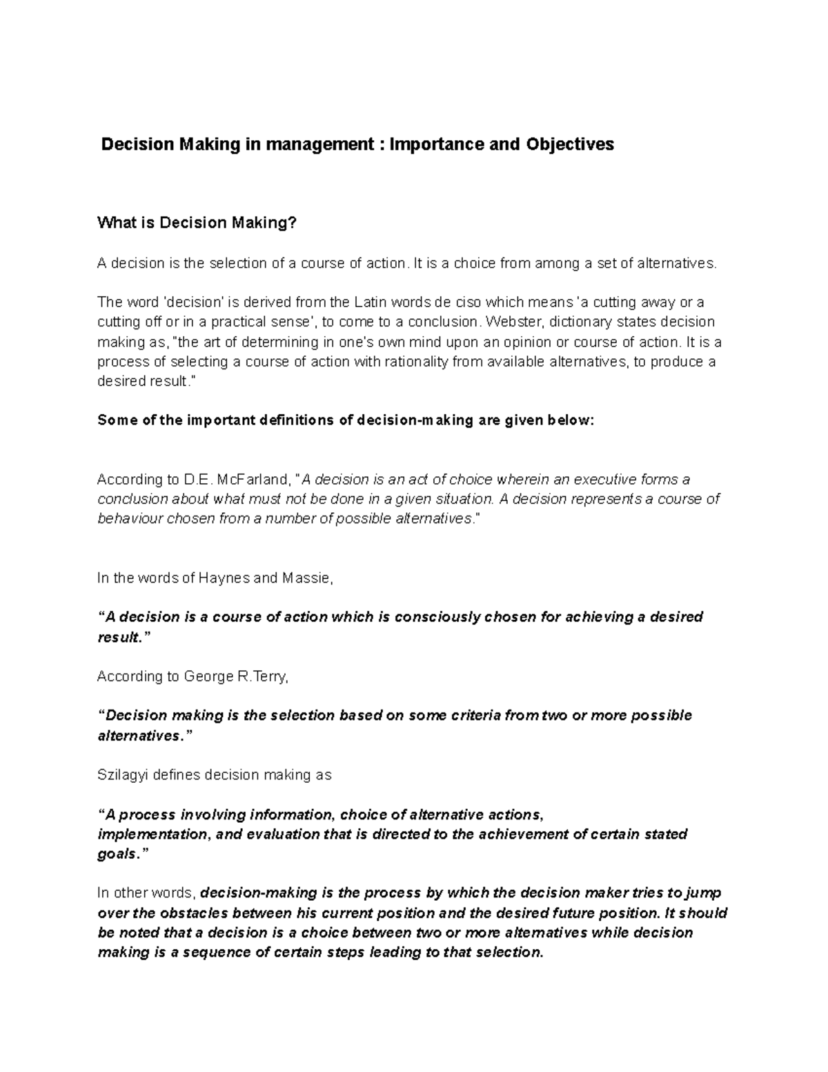 Decision Making in management : Importance and Objectives - Decision ...