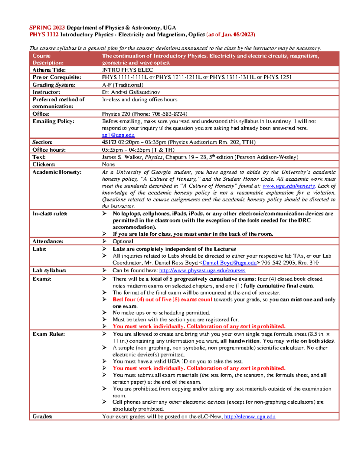 2023 Spring PHYS1112 Syllabus as of Jan08 - SPRING 2023 Department of ...