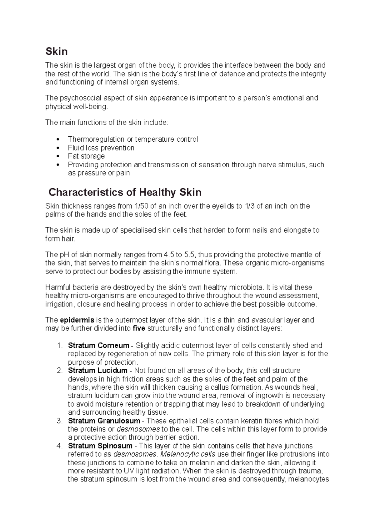 Skin - Introduction to skin - NURS3104 - Flinders - Studocu