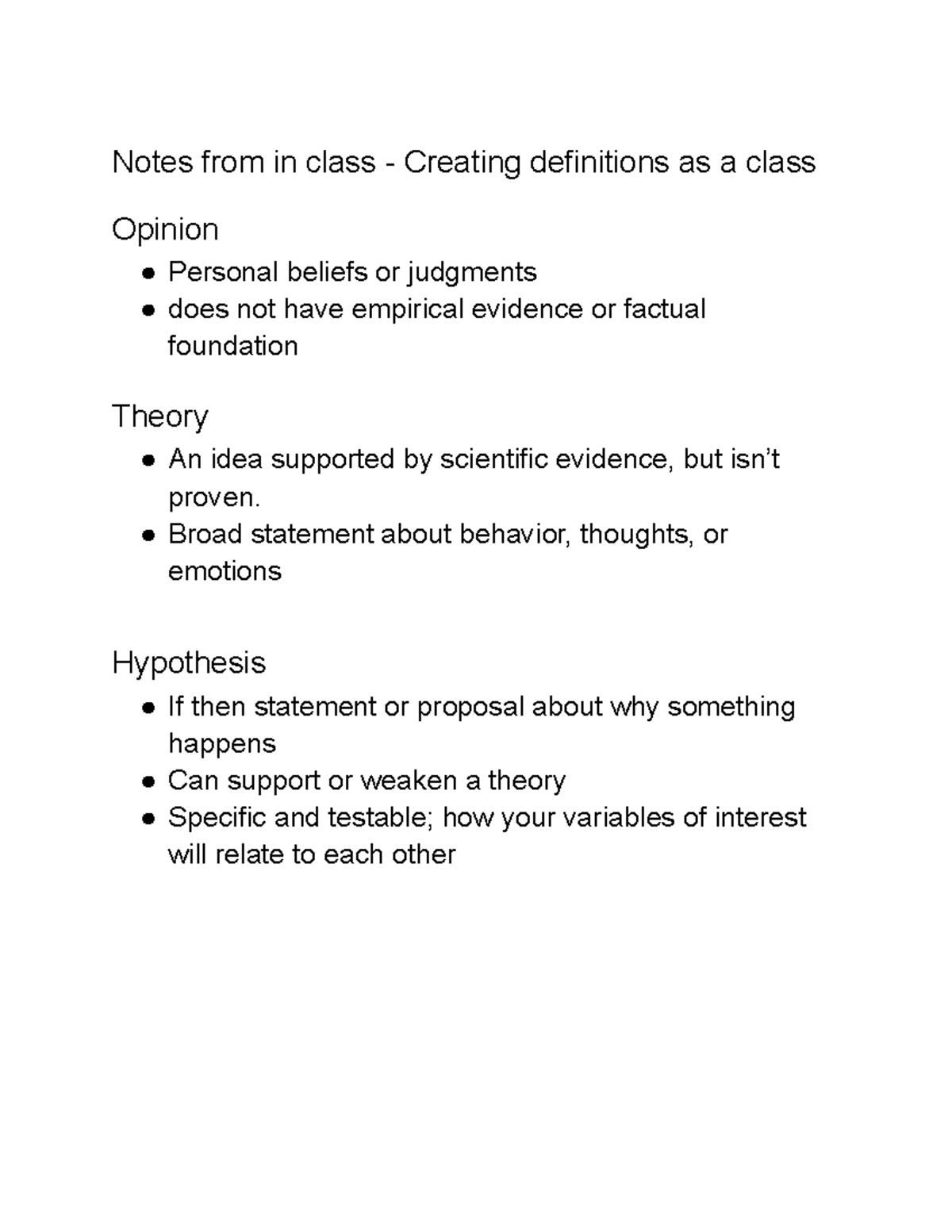 PSYC207 In Class Notes - Notes from in class - Creating definitions as ...
