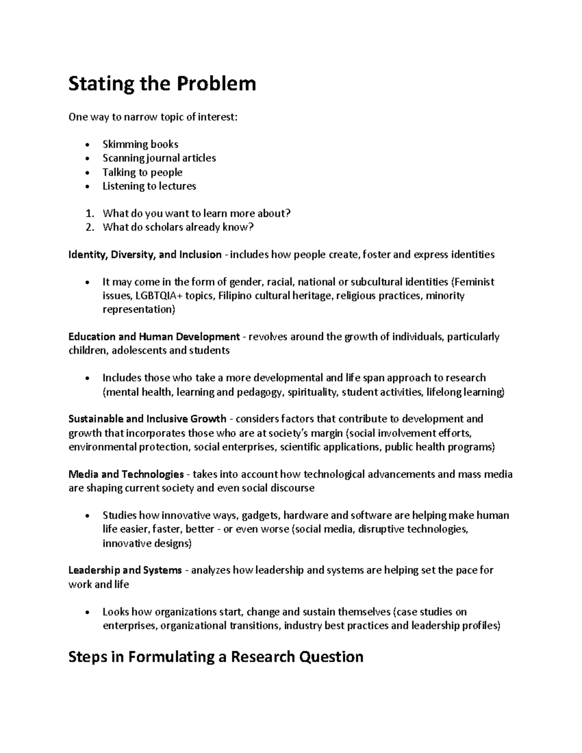 Thesis Writing - Beginning the First Chapter - Stating the Problem One ...