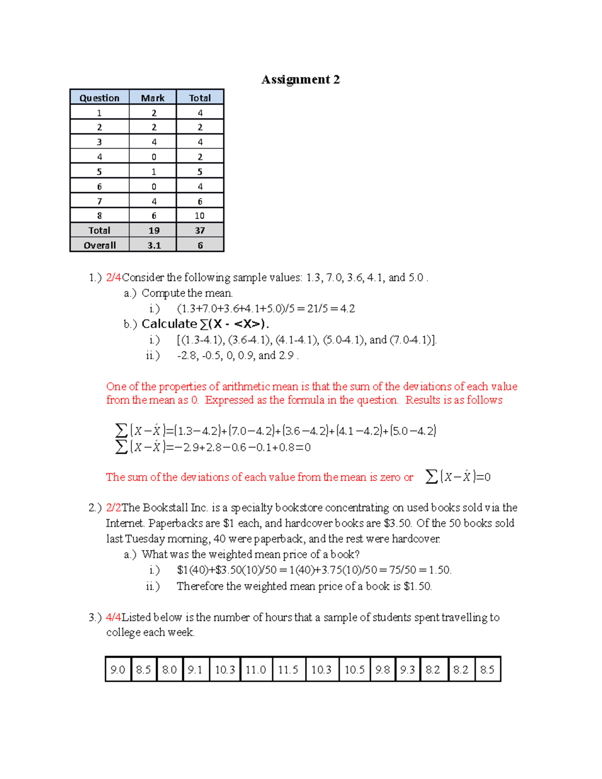 Quantitiative Methods -A2 - Assignment 2 Question 1 2 3 4 5 6 7 8 Total ...