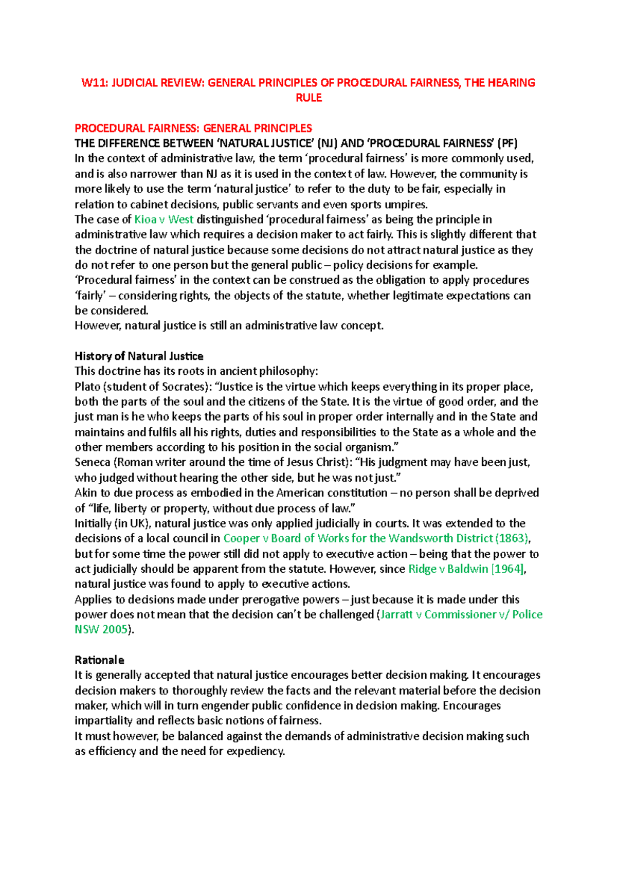 Administrative law week 11 notes - W11: JUDICIAL REVIEW: GENERAL ...