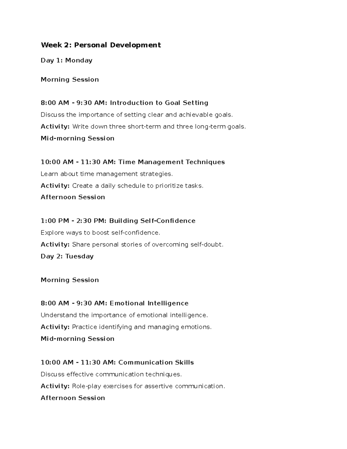 Week 2 - perdev - Week 2: Personal Development Day 1: Monday Morning ...