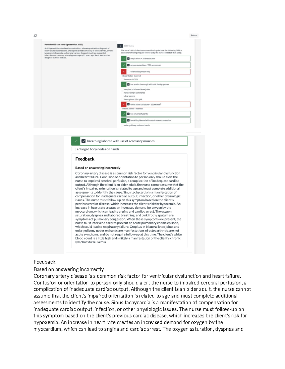 Perfusion ISB Case Study quiz - Feedback Based on answering incorrectly ...