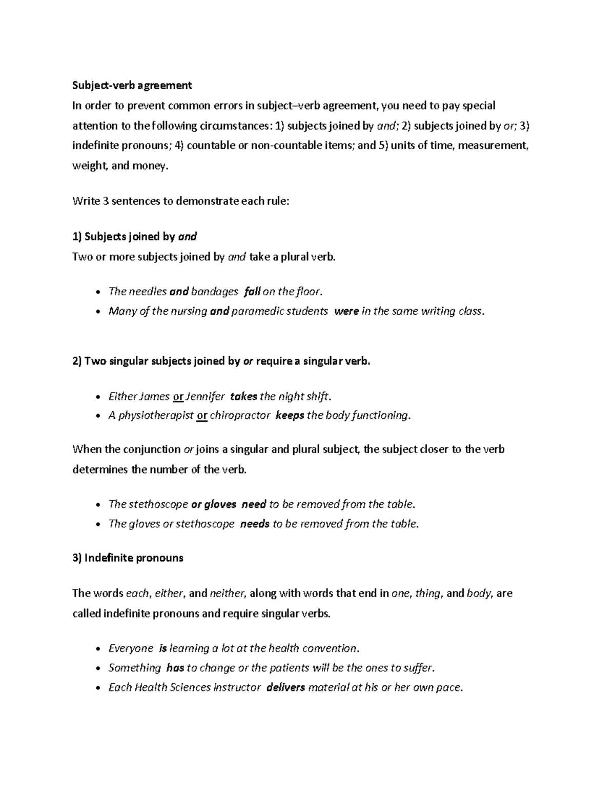 Subject-verb agreement practice - Subject-verb agreement In order to ...