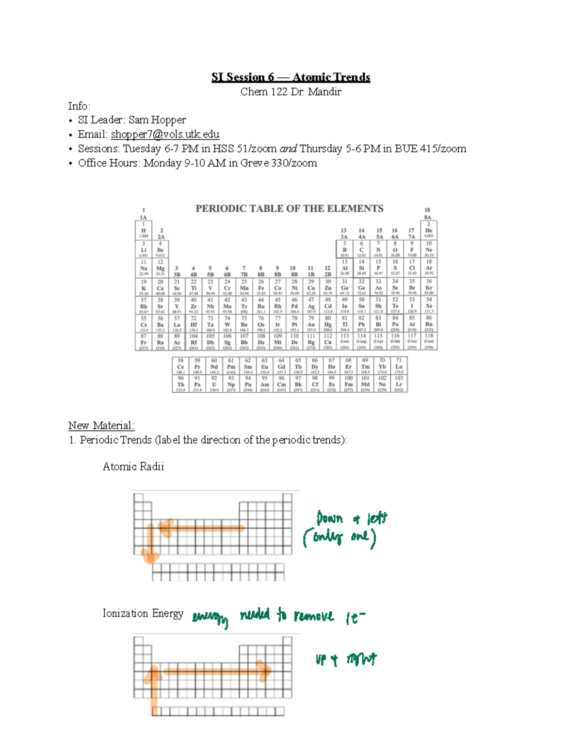 SI Session 6 Chem 122 - SI Session 6 — Atomic Trends Chem 122 Dr ...