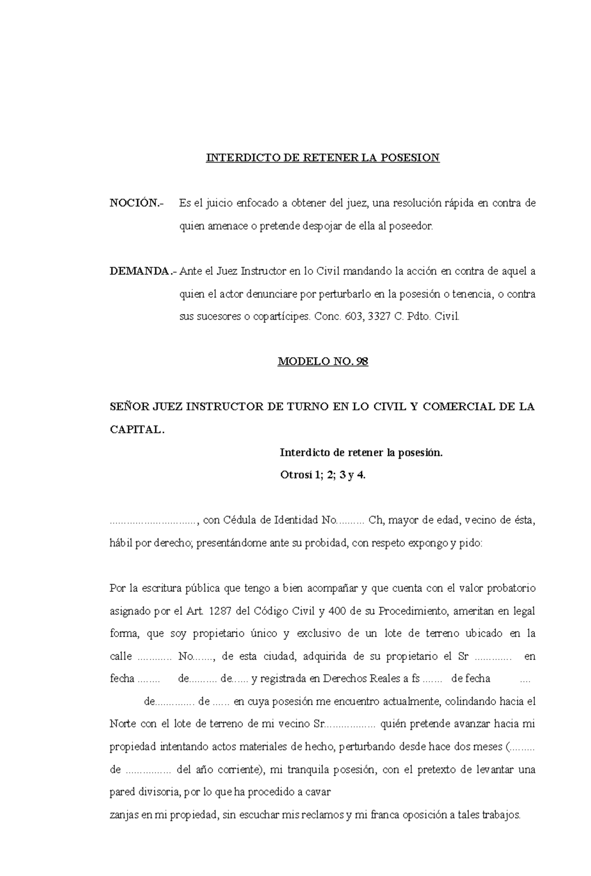 373842953 Interdicto de Retener La Posesion - INTERDICTO DE RETENER LA ...