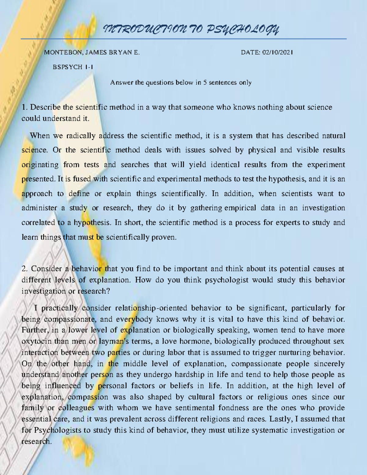 Introduction TO Psychology- James Bryan Montebon BSP 1-1-converted ...