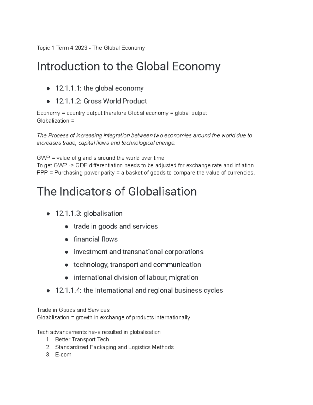 HSC Economics HSC - Economic hsc notes - Topic 1 Term 4 2023 - The ...