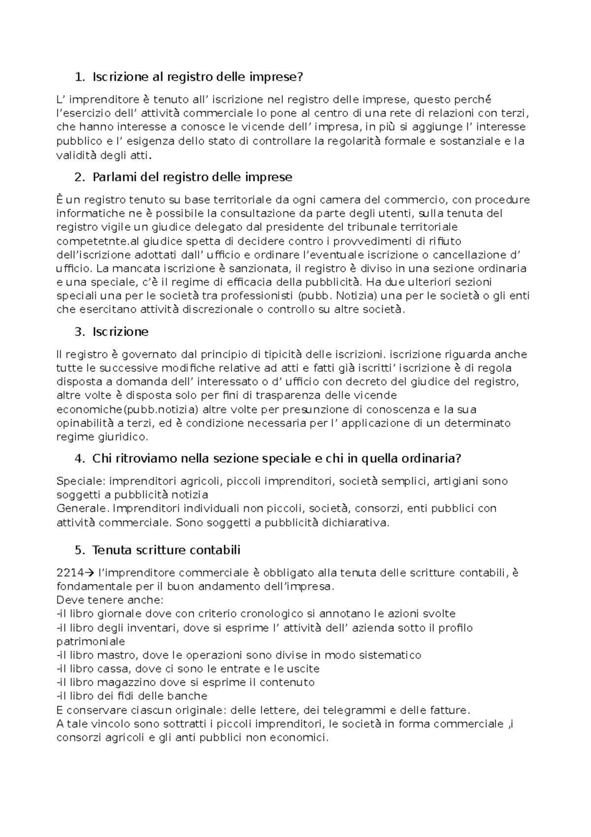 Cap 6 lo statuto dell' imprenditore - 1. Iscrizione al registro delle ...