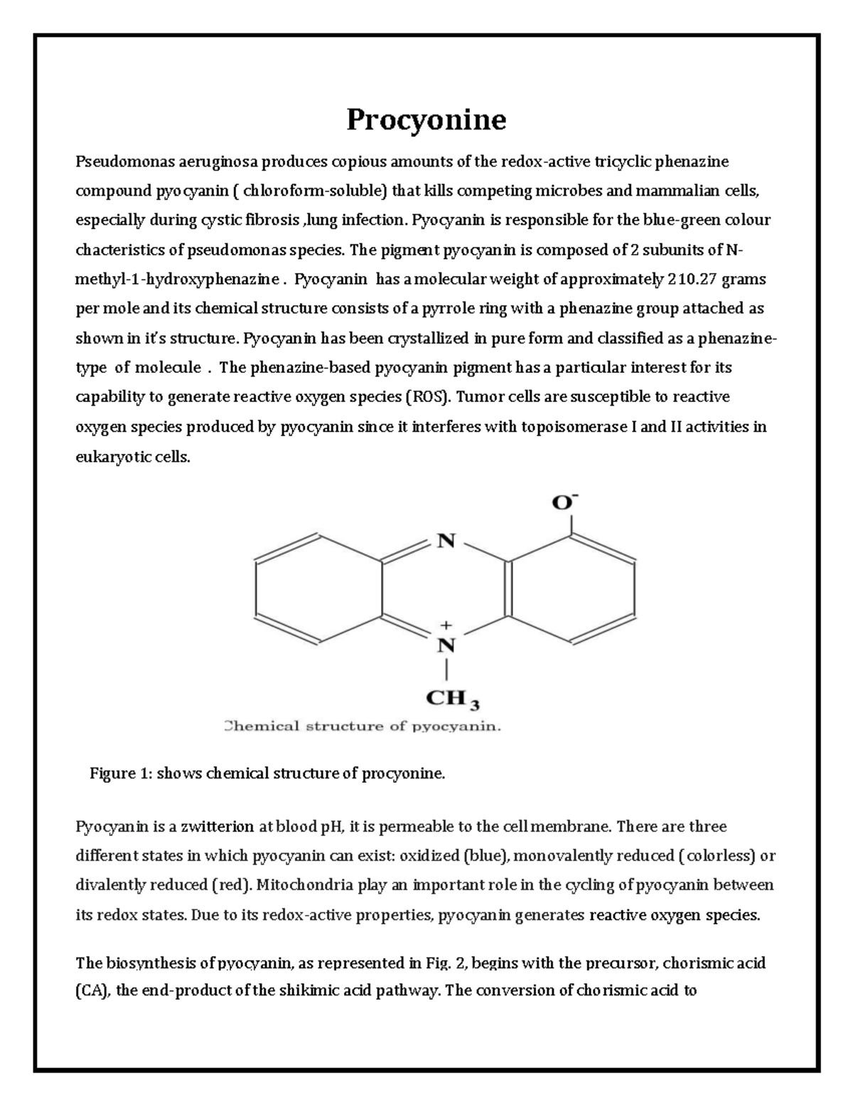 1. Pyocyanine - I want practice notes - Procyonine Pseudomonas ...