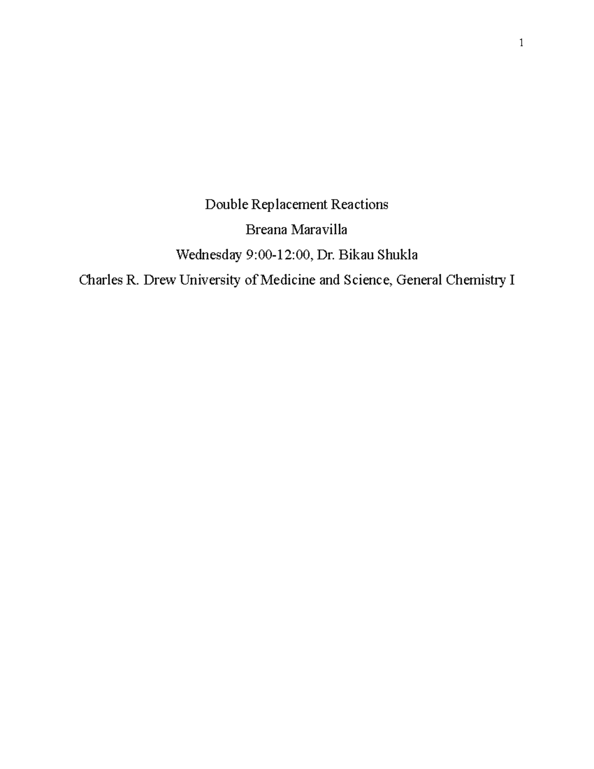Double Replacement Reactions Chem Lab Report #6 - Double Replacement ...