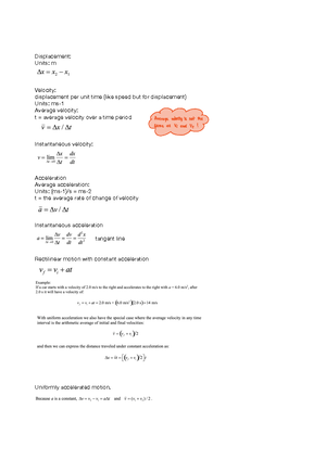 Physics 160 Formula Sheet - Mechanics Thermal 𝐾𝑖𝑛𝑒𝑚𝑎𝑡𝑖𝑐𝑠: 𝑣 = 𝑑/𝑡 𝑎 = 𝑣 ...