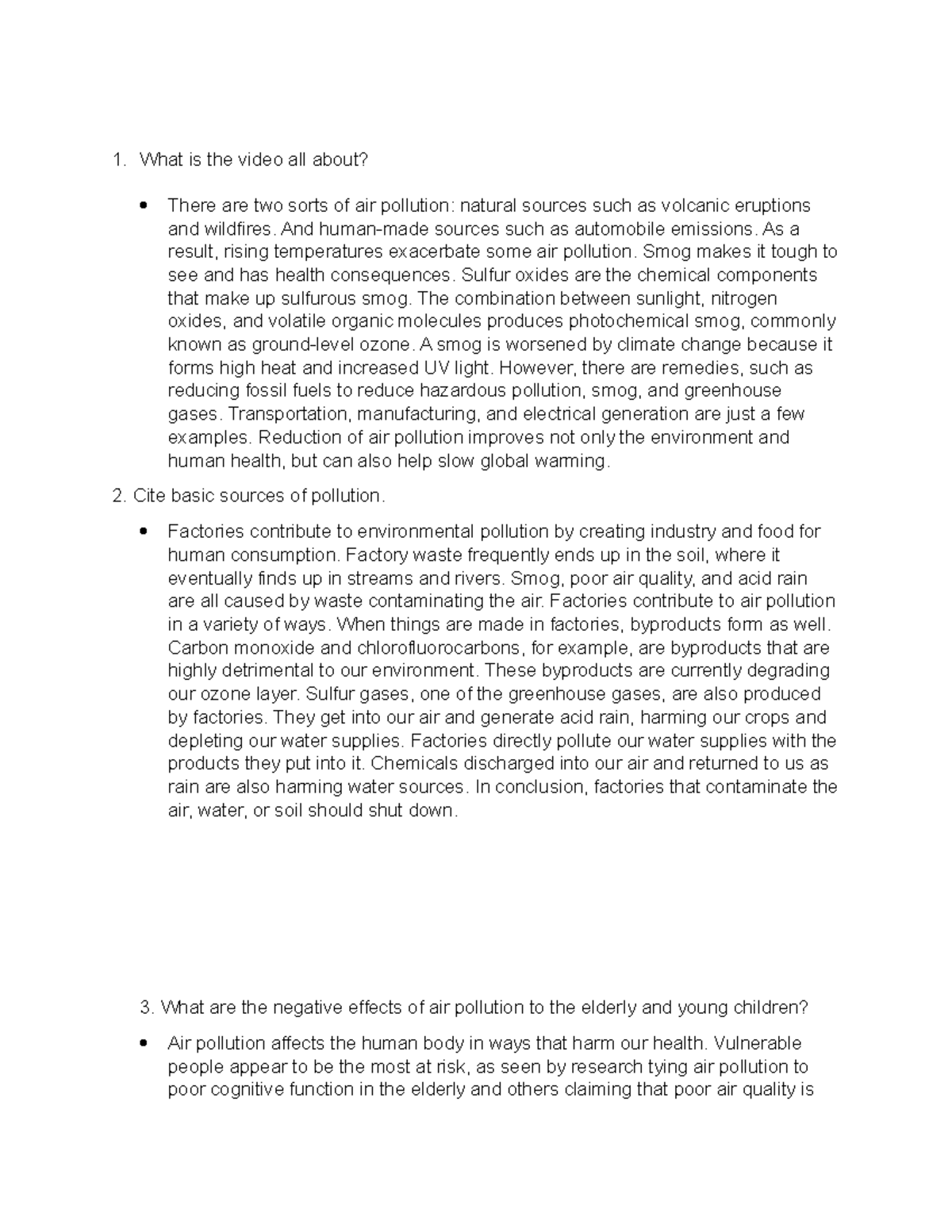 Pollution - lecture notes - What is the video all about? There are two ...