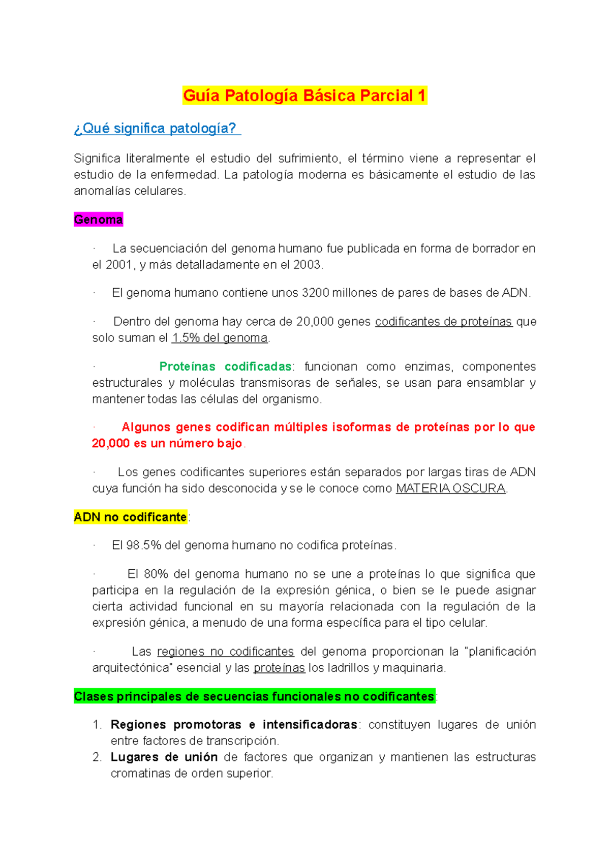 Resumen Robbins Patologia Capitulo 1 Guía Patología Básica Parcial 1