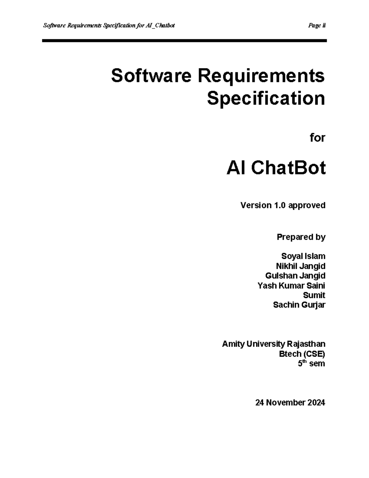 Pdfcoffee - hi hello hi - Software Requirements Specification for AI_Chatbot Page ii Software ...
