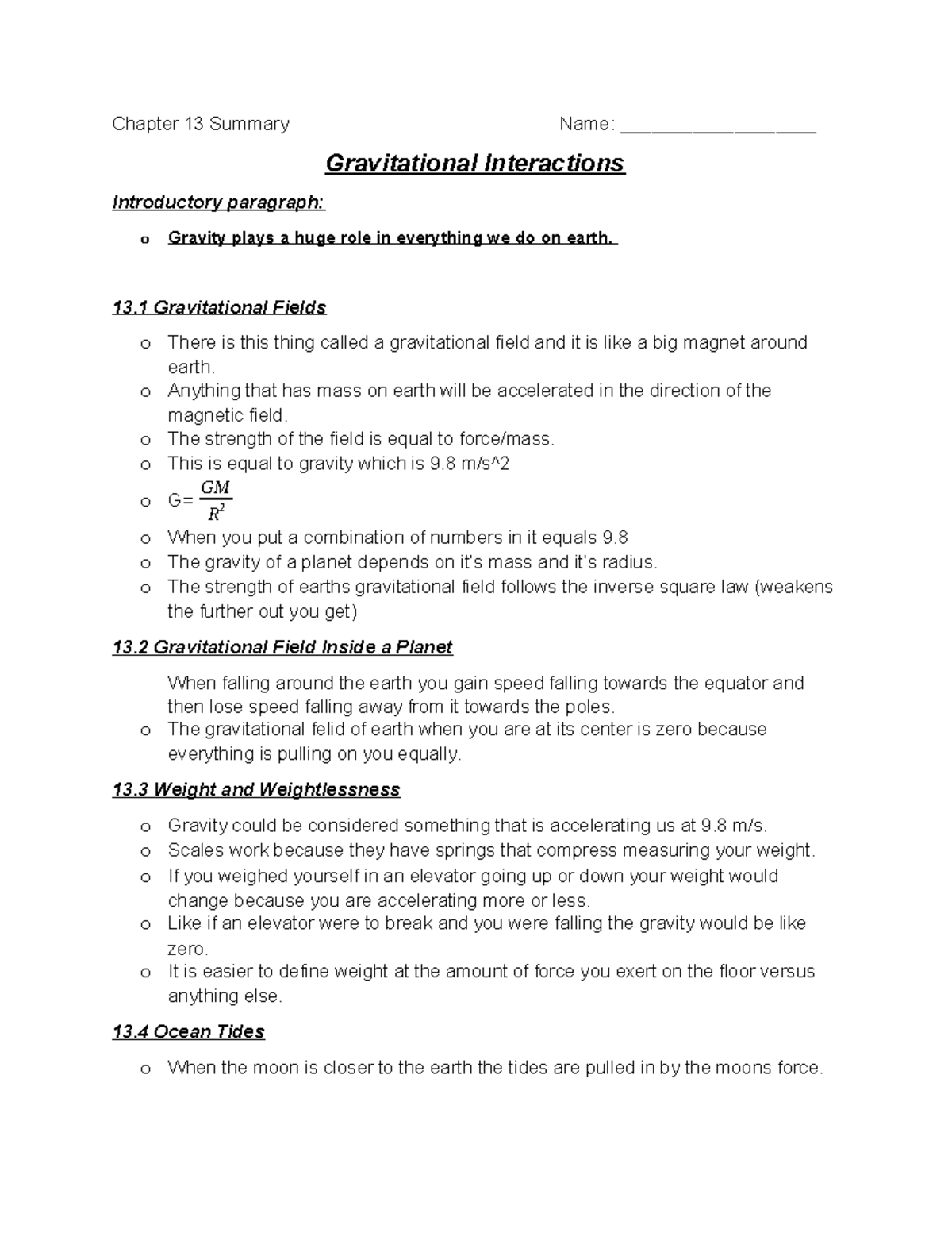 Chapter 13 Summary Form - Chapter 13 Summary Name ...