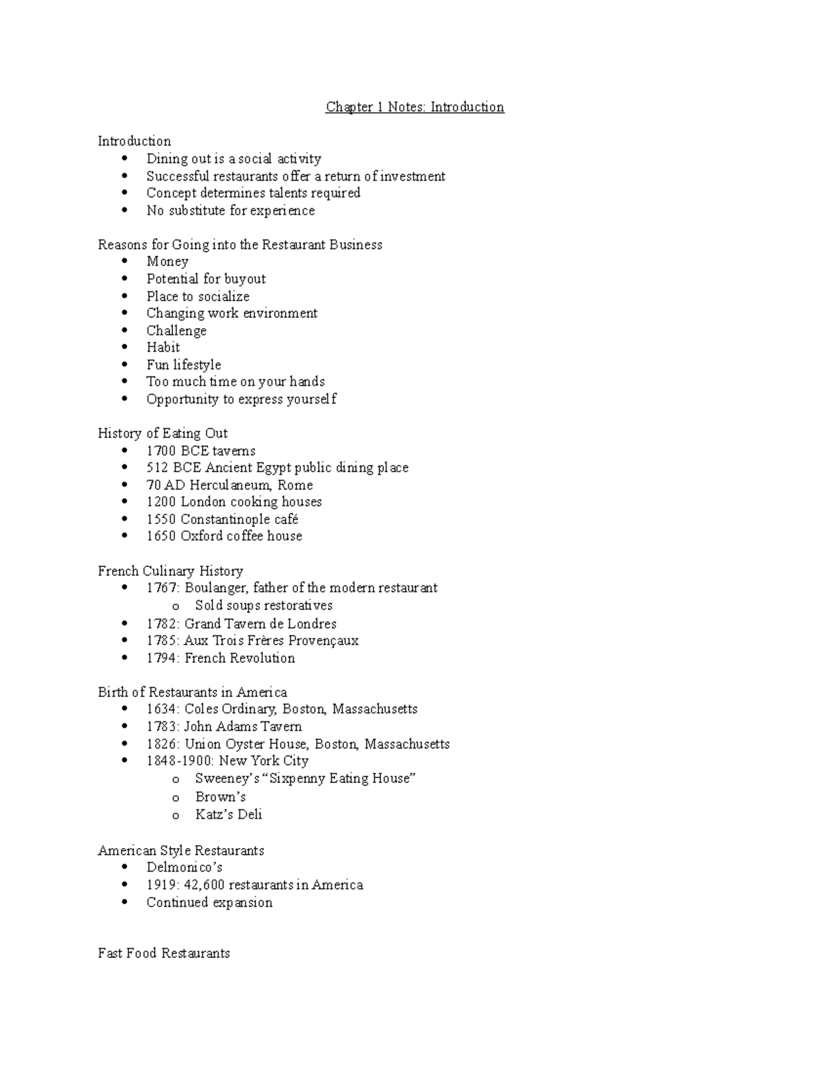 Chapter 1 Notes - Chapter 1 Notes: Introduction Introduction Dining out ...