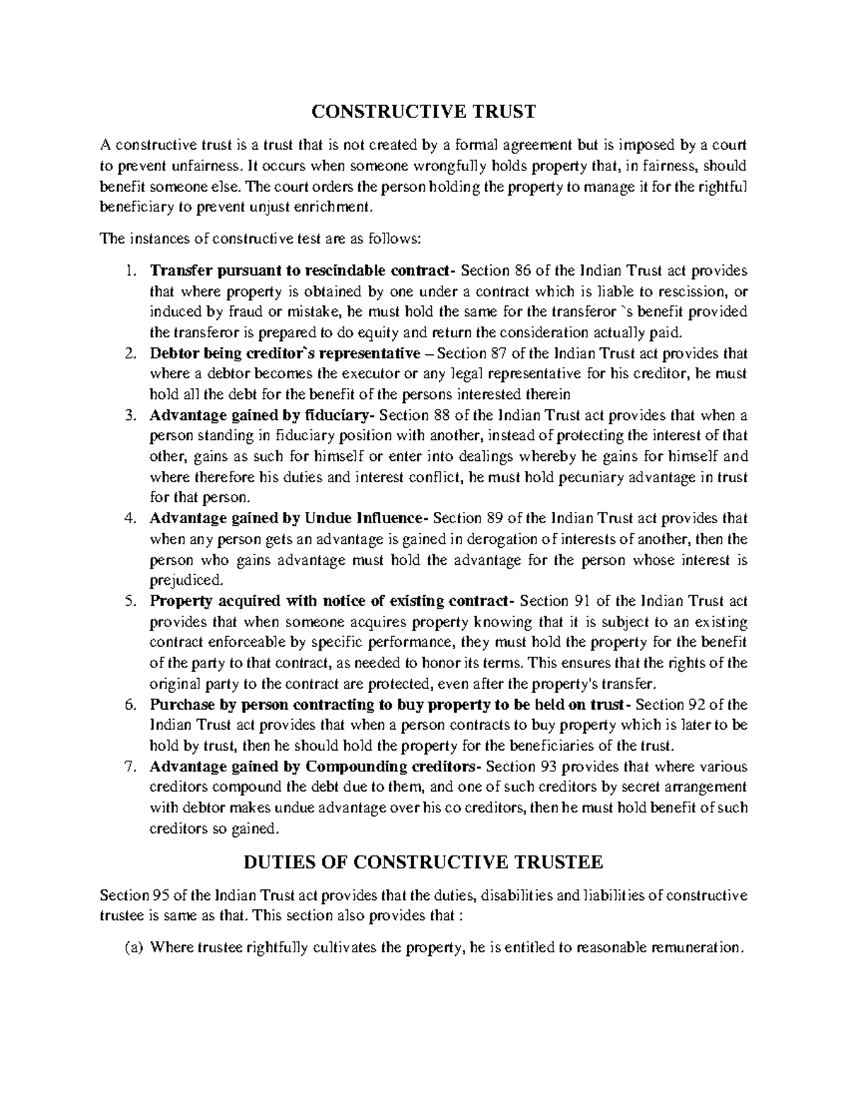 Module 7 equity - Notes - CONSTRUCTIVE TRUST A constructive trust is a ...