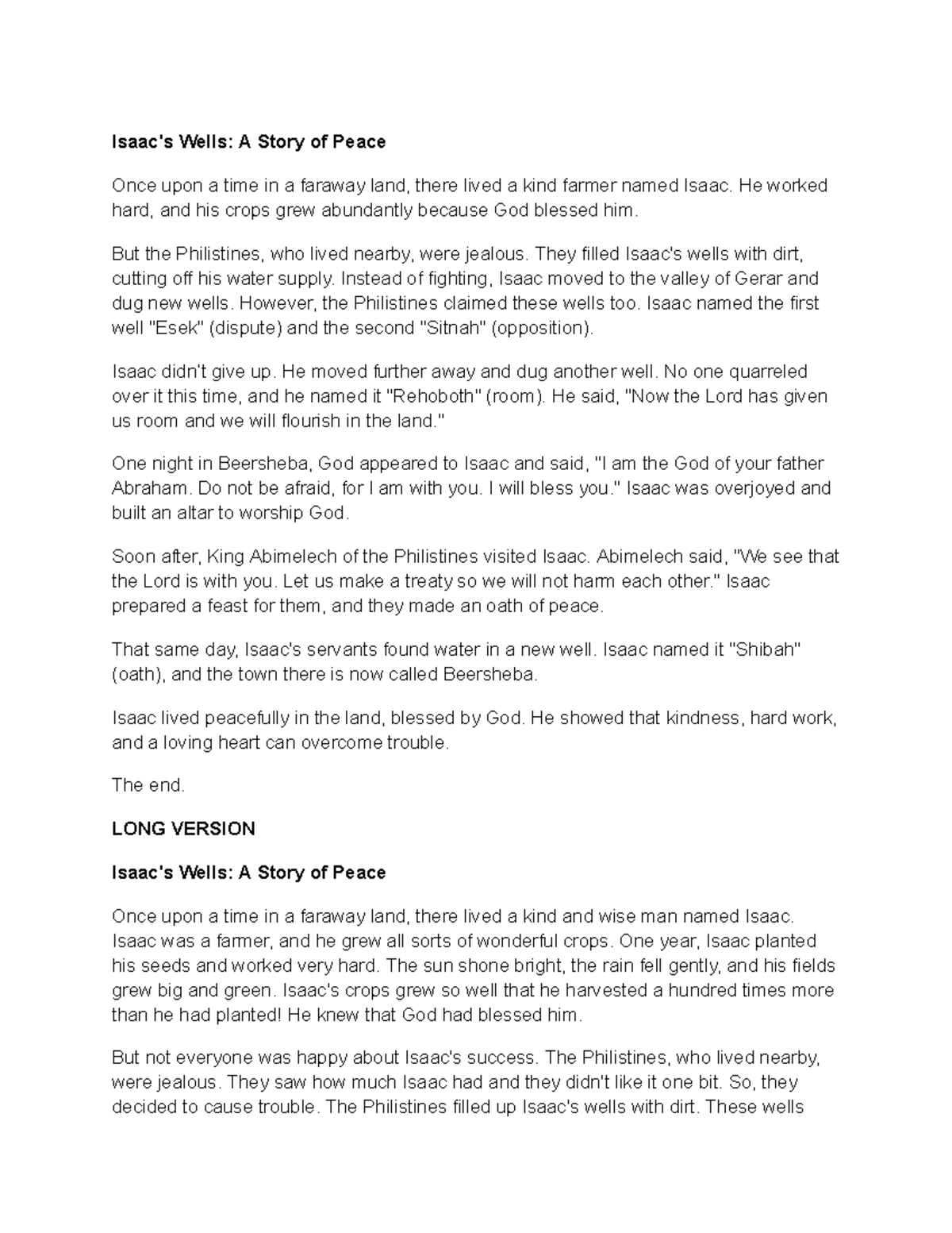 Isaac's Wells A Story of Peace - He worked hard, and his crops grew ...