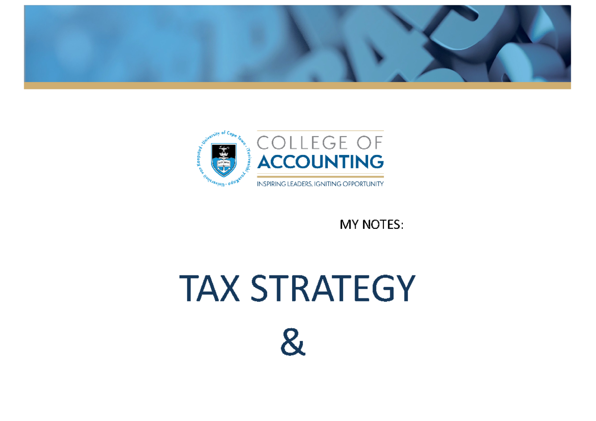 Tax I - Tax Morality and Tax Strategy 2023 1 per pg - MY NOTES: TAX ...