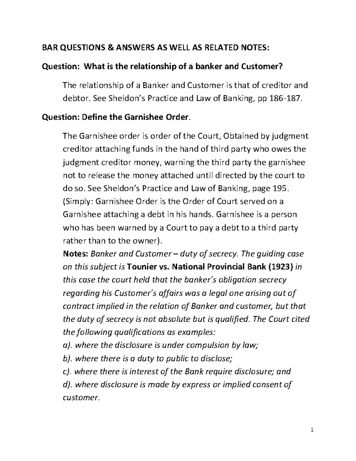 Questions & Answers - Summary Bachelor of law - BAR QUESTIONS & ANSWERS ...