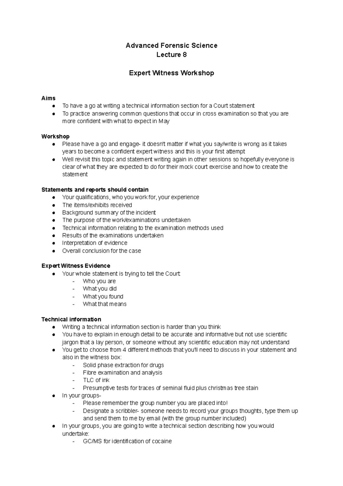 Advanced Forensic Science, expert witness workshop - Advanced Forensic ...