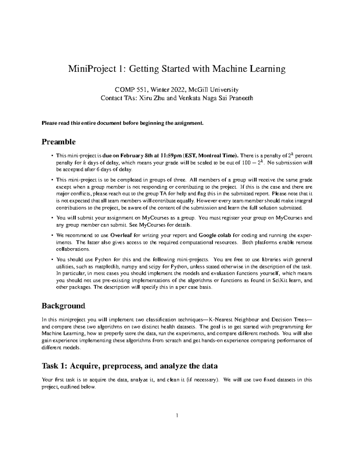 Mini Project 1 - McGill University - COMP 551 - Winter 2022 ...