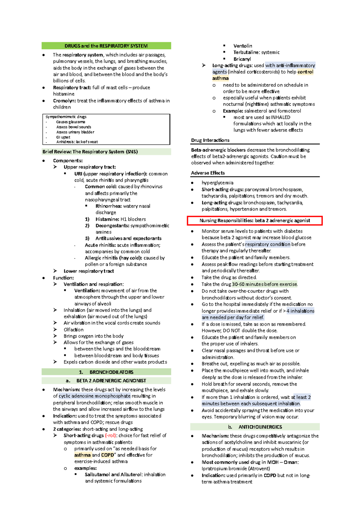 PCOL-finals - PCOL - DRUGS and the RESPIRATORY SYSTEM The respiratory system, which includes air ...