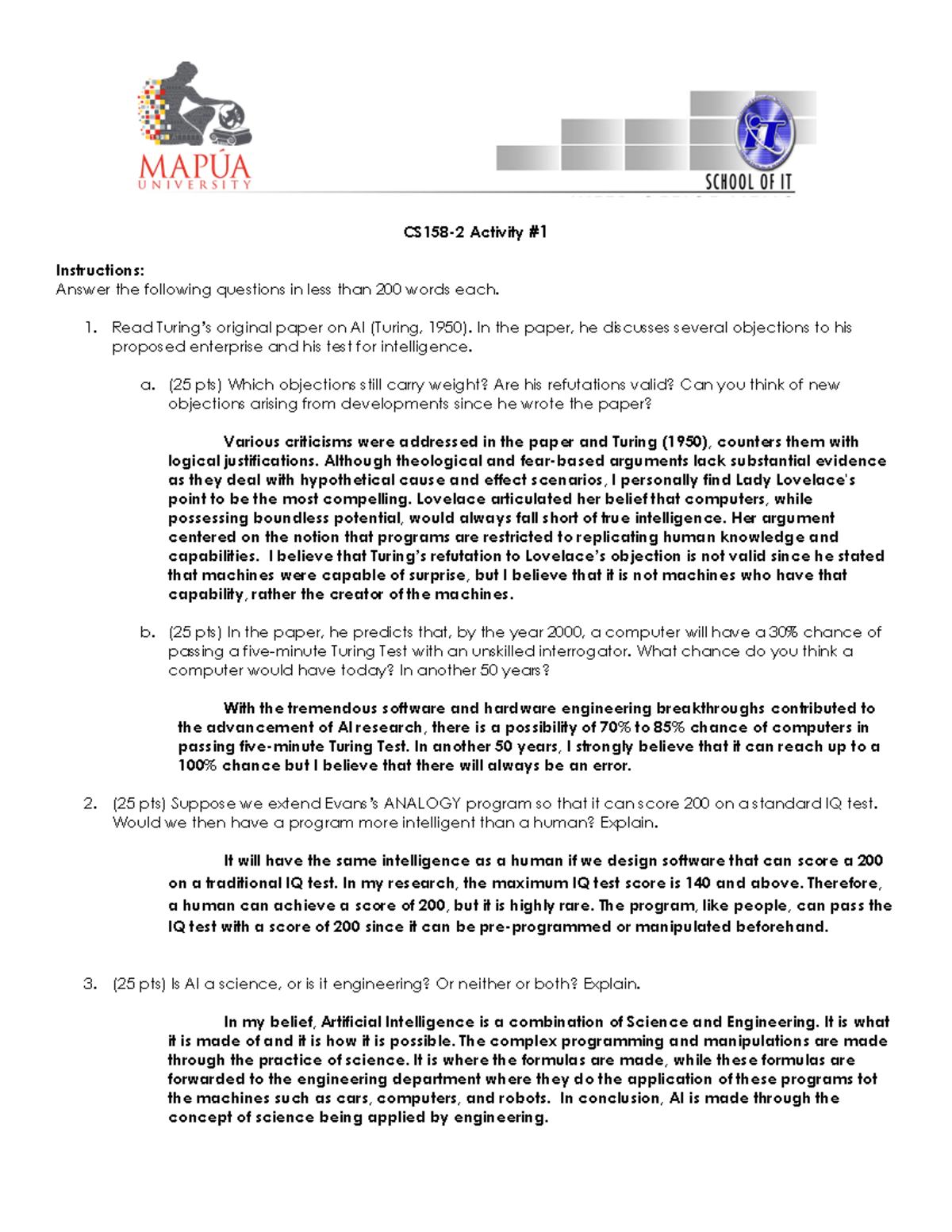 A1 - ........... - CS158- 2 Activity Instructions: Answer the following ...
