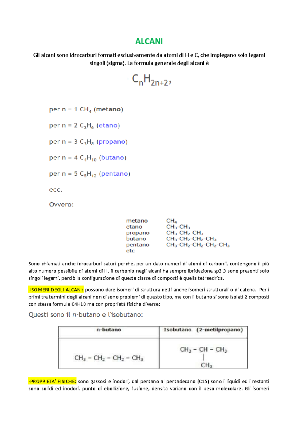 Alcani - .............. - ALCANI Gli alcani sono idrocarburi formati ...