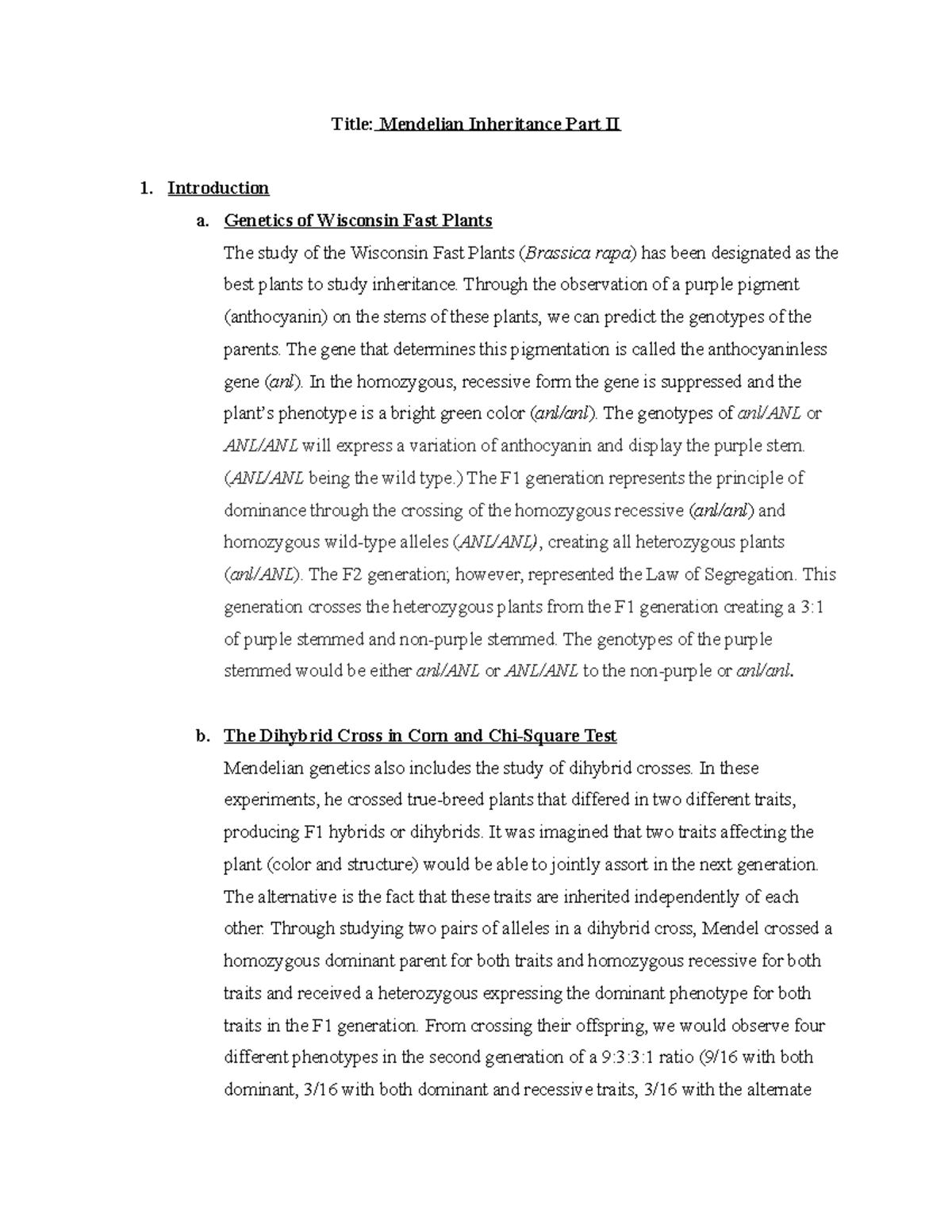 Mendelian Inheritance - Introduction a. Genetics of Wisconsin Fast ...