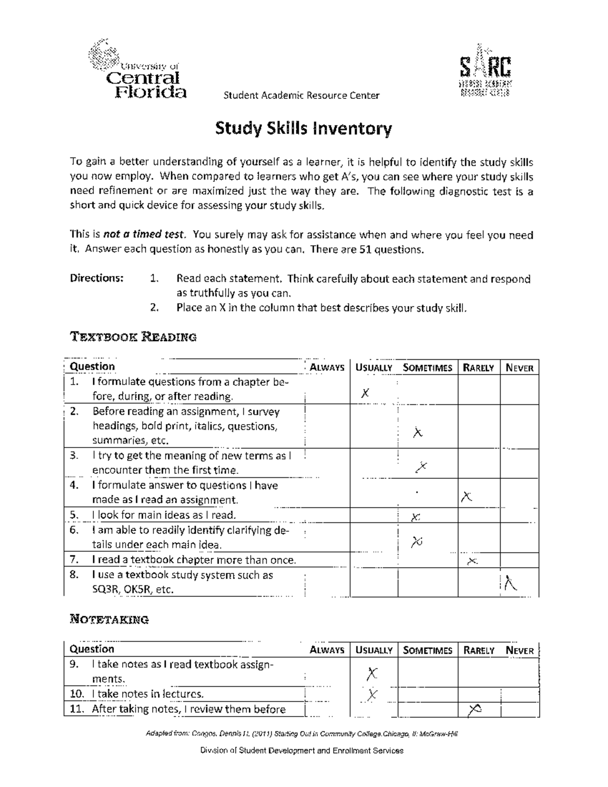 Study Skills inventory - SLS 1122 - Studocu