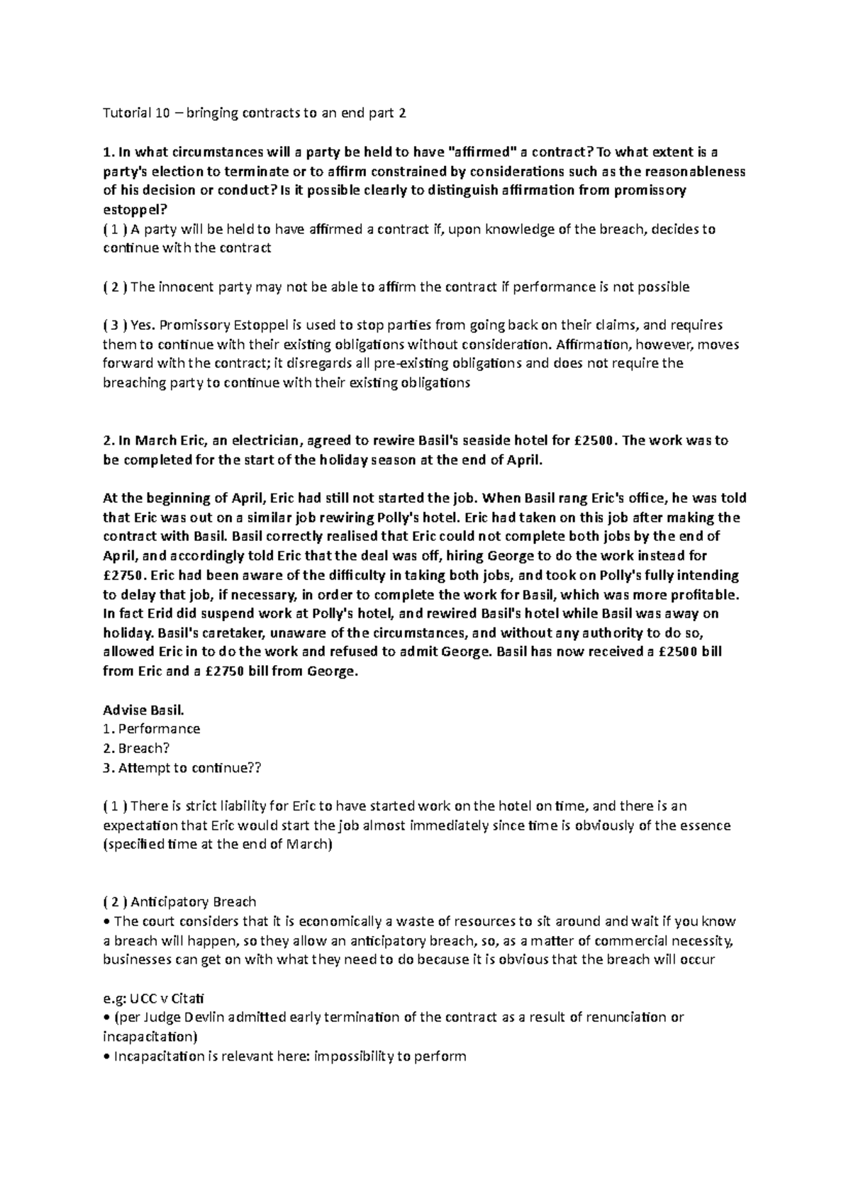 Contract II - Tutorial 10 (2) - bringing contracts to an end - Tutorial 10 – bringing contracts ...