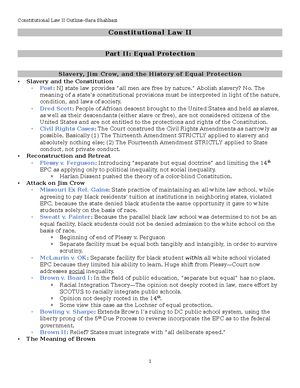 Con Law II Outline - Con Law Outline I. EQUAL PROTECTION ANALYSIS a ...